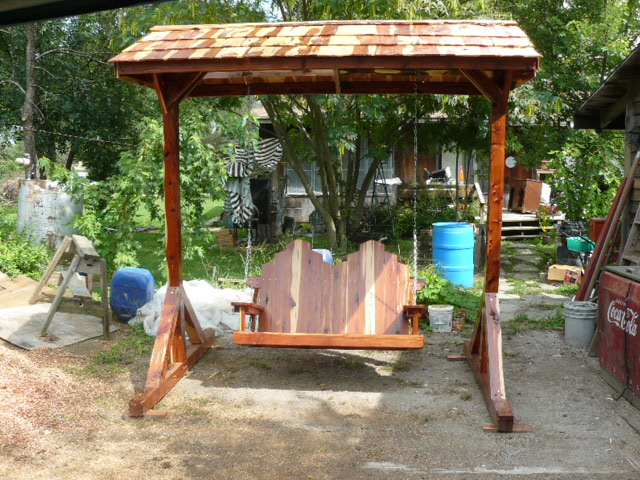 Red Cedar Swing with its own Roof and support system - FineWoodworking